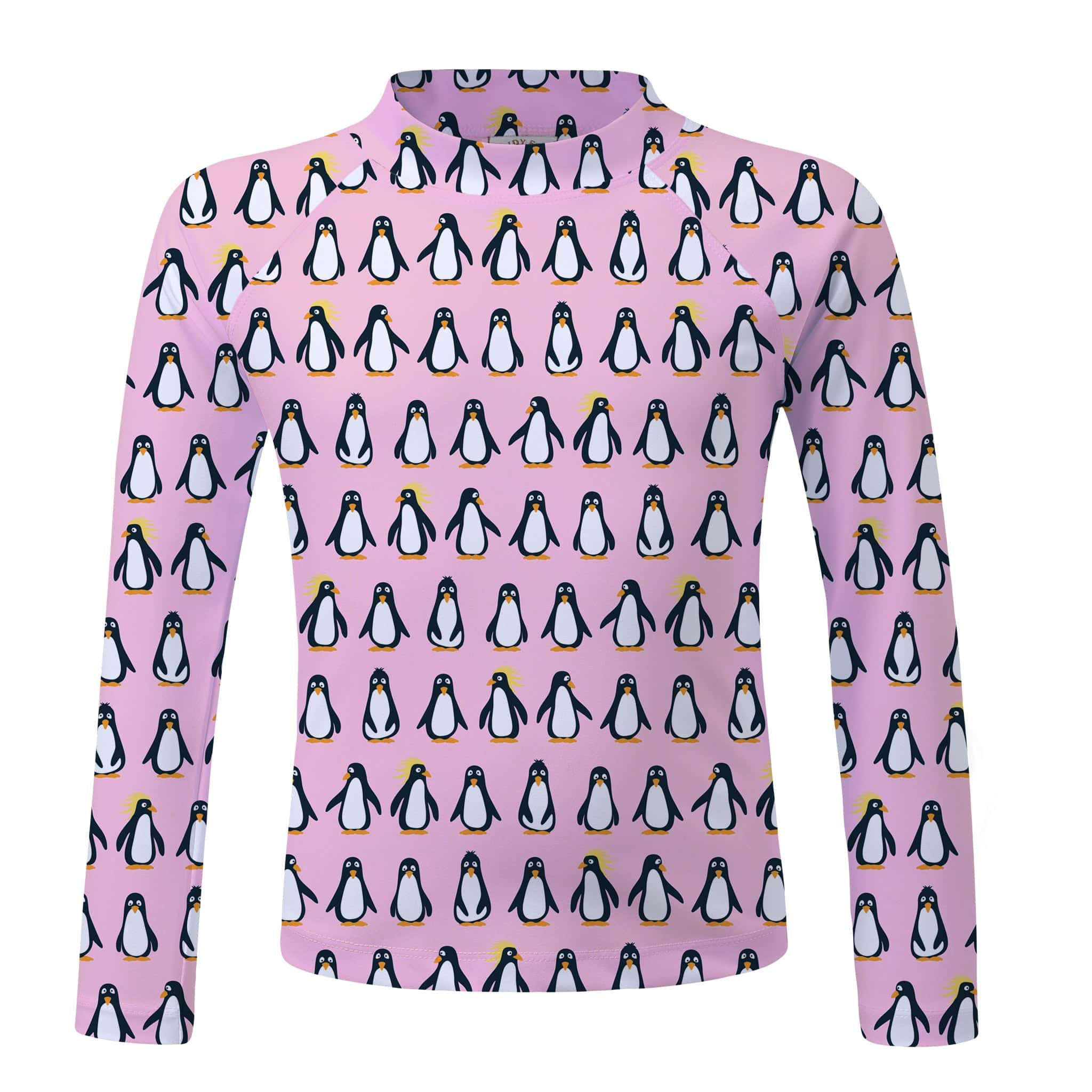 Girls Pink Penguin Long Sleeve Rashie | Sandy Feet Australia