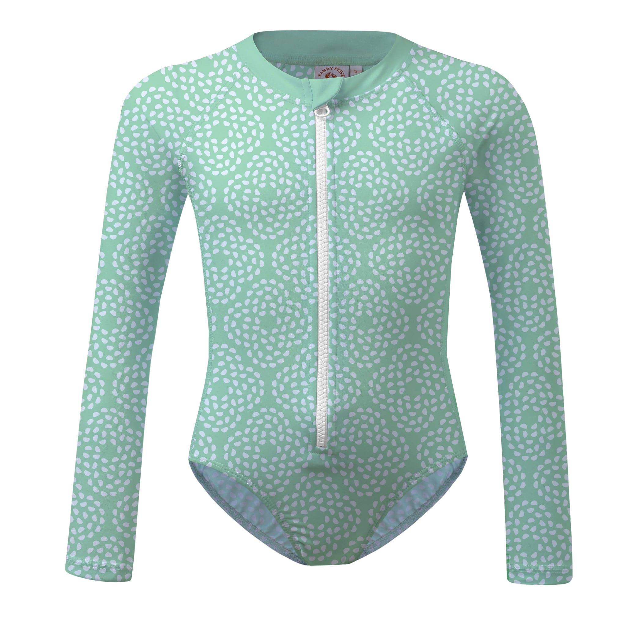 Mint Flower Pebble Long Sleeve Sunsuit | Sandy Feet Australia