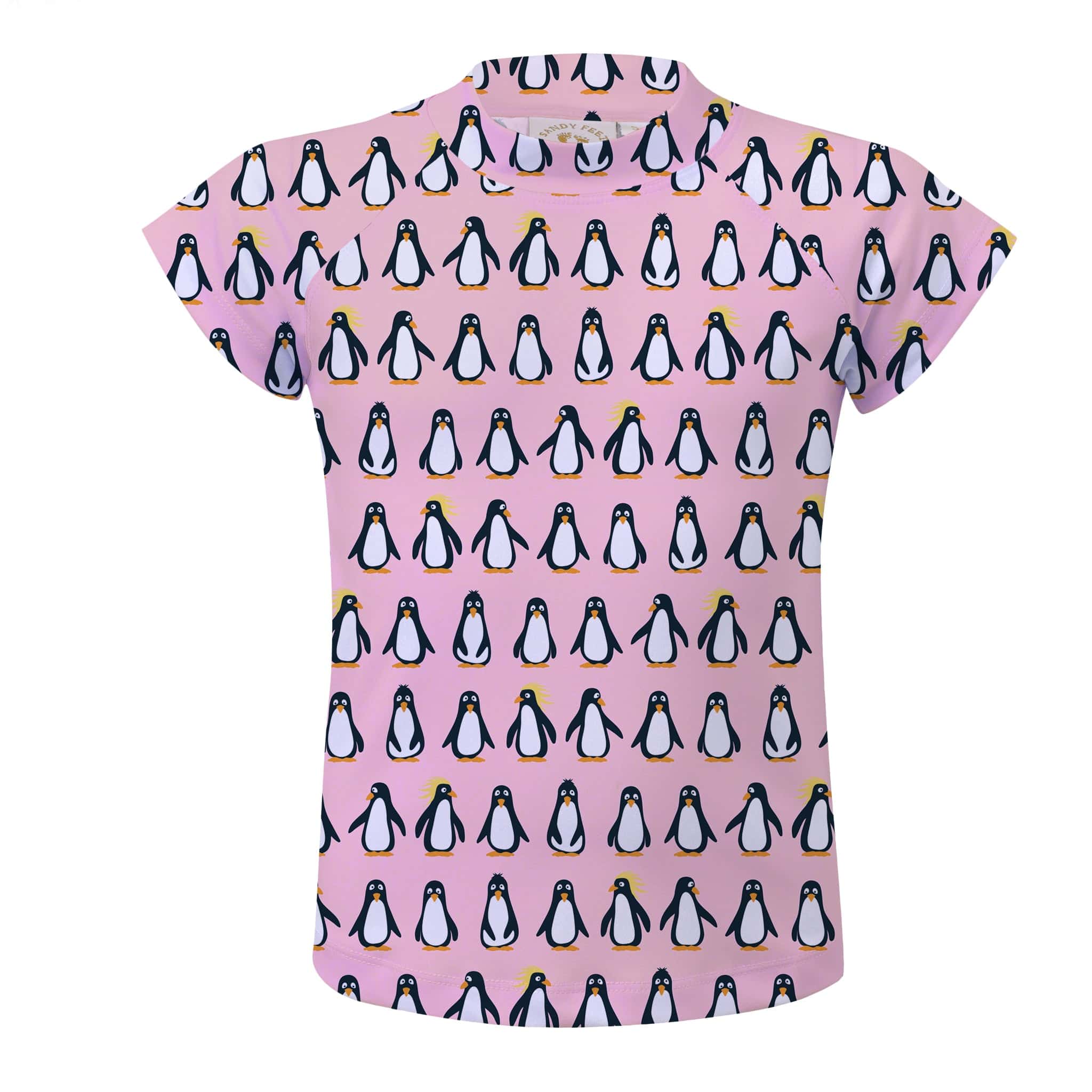 UPF50+ Pink Penguin Short Sleeve Rashie | Sandy Feet Australia