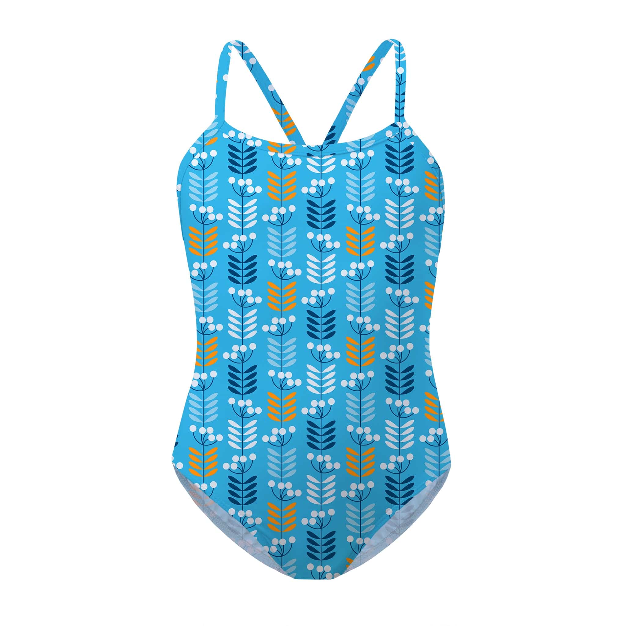 UPF50+ Girls Azure Retro Stems Racerback Swimsuit | Sandy Feet Australia