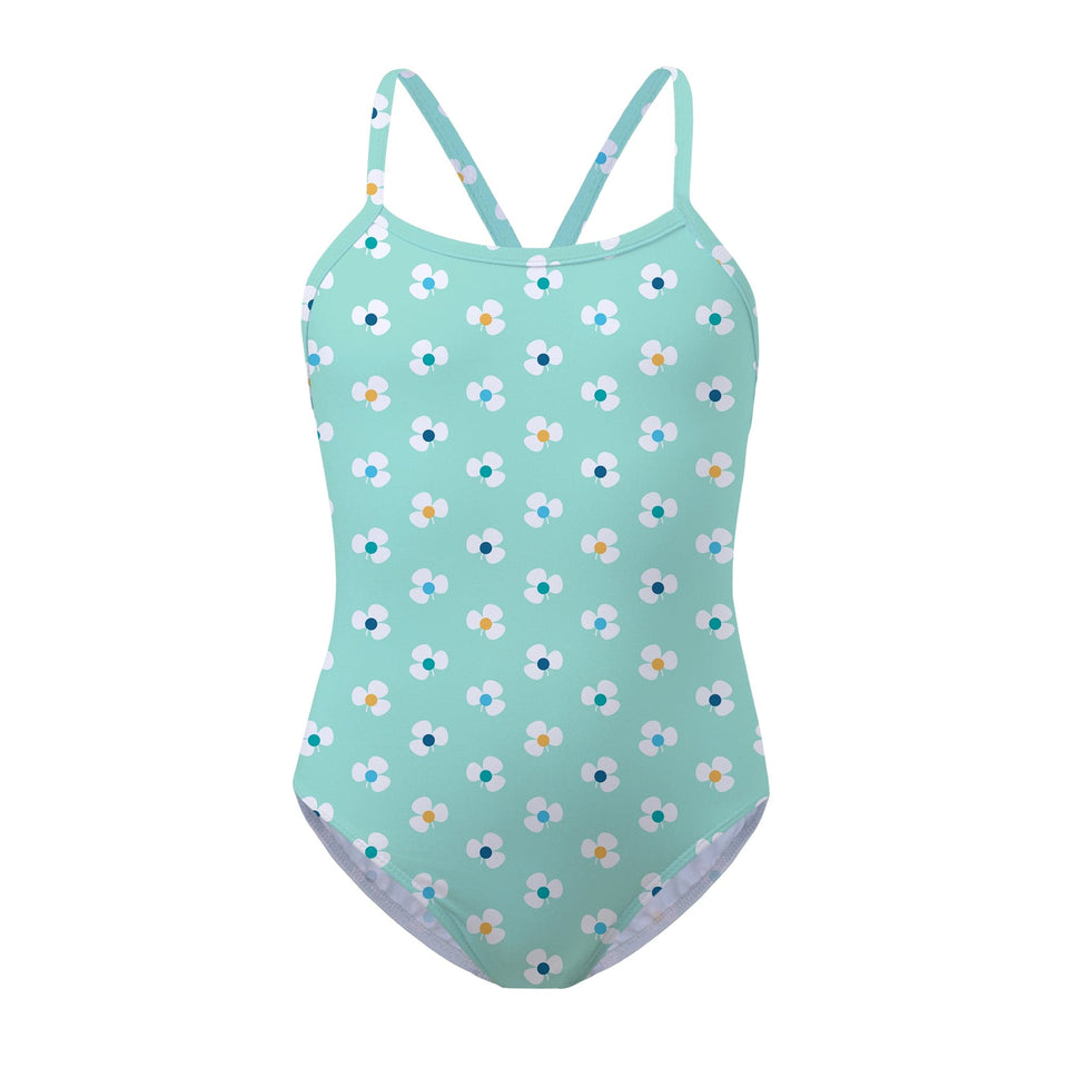 UPF50+ Girls Mint Flower Burst Racerback Swimsuit | Sandy Feet Australia