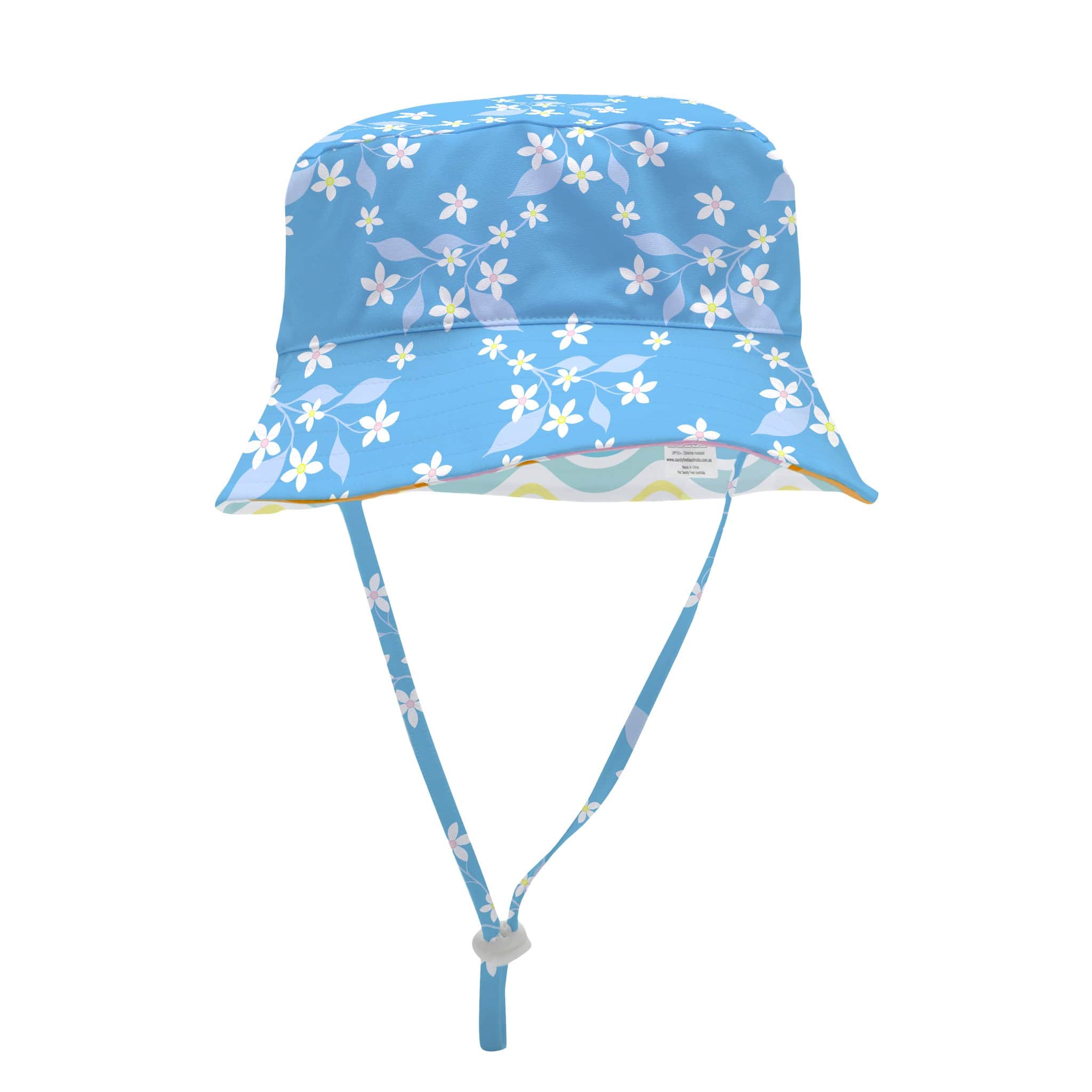 UPF 50+ Girls Summer Waves Reversible Bucket Hat | Sandy Feet Australia
