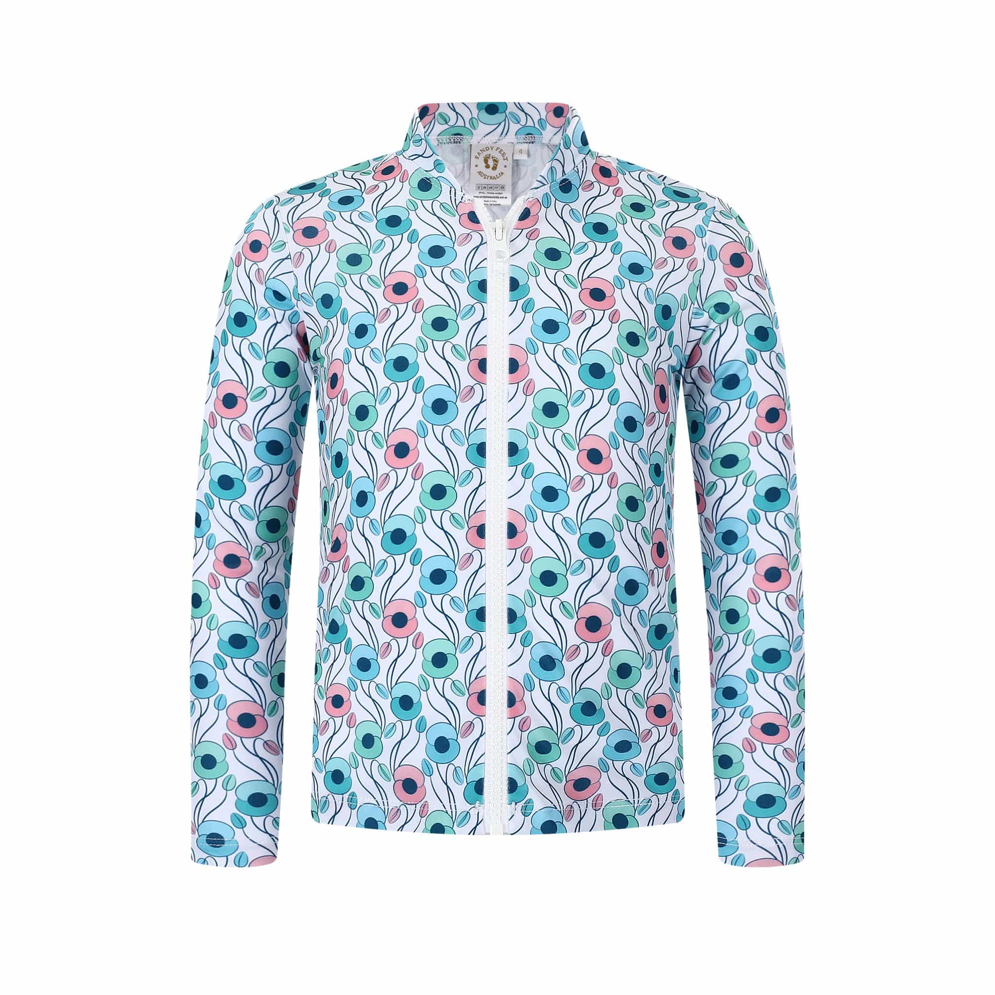 Poppy Perfection Long Sleeve Zip Rashie | Sandy Feet Australia